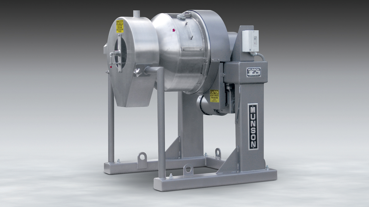 Miniature Rotary Batch Mixer Blends, Heats, Cools, Adds Liquids