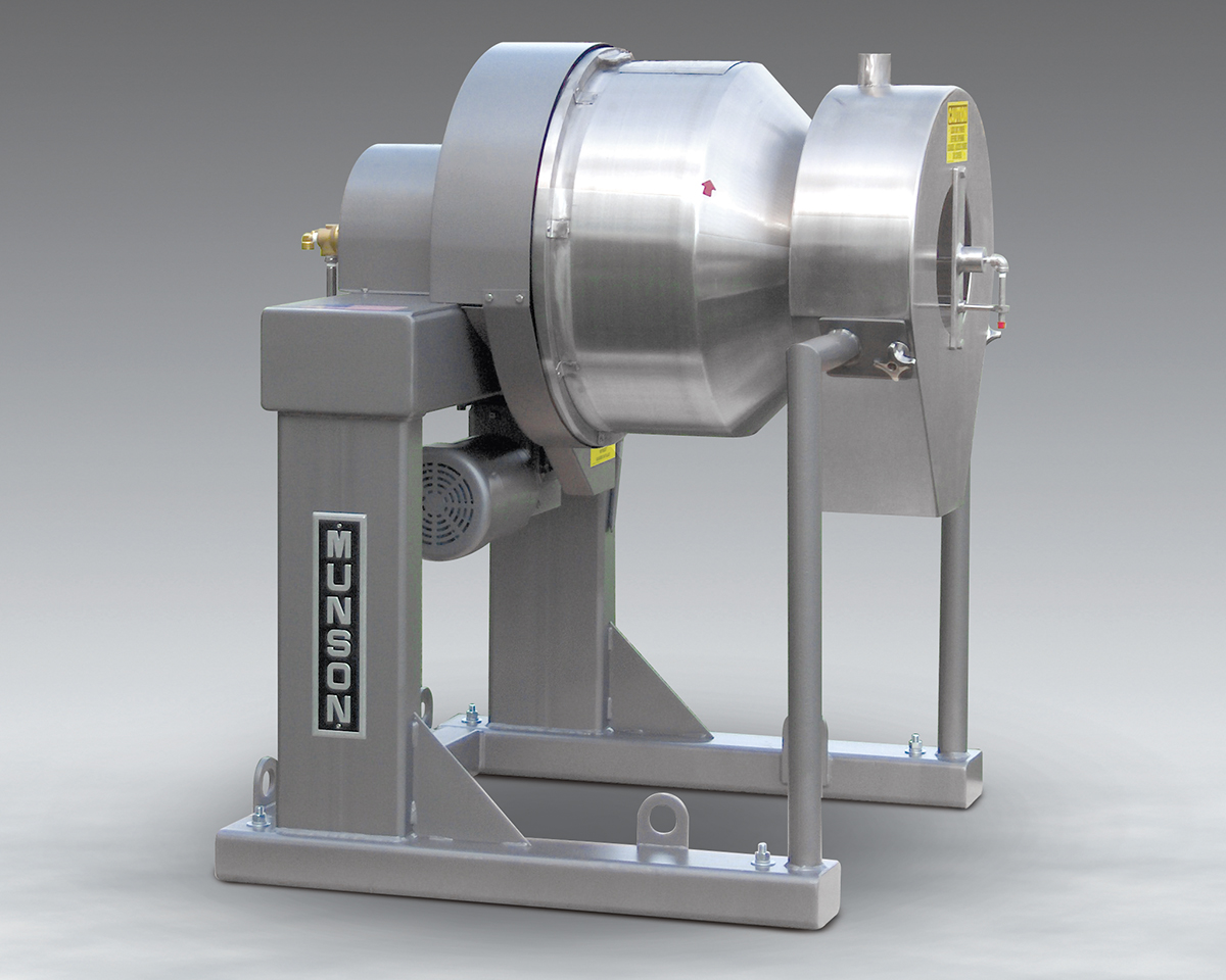 Miniature Rotary Batch Mixer Blends, Heats, Cools, Adds Liquids